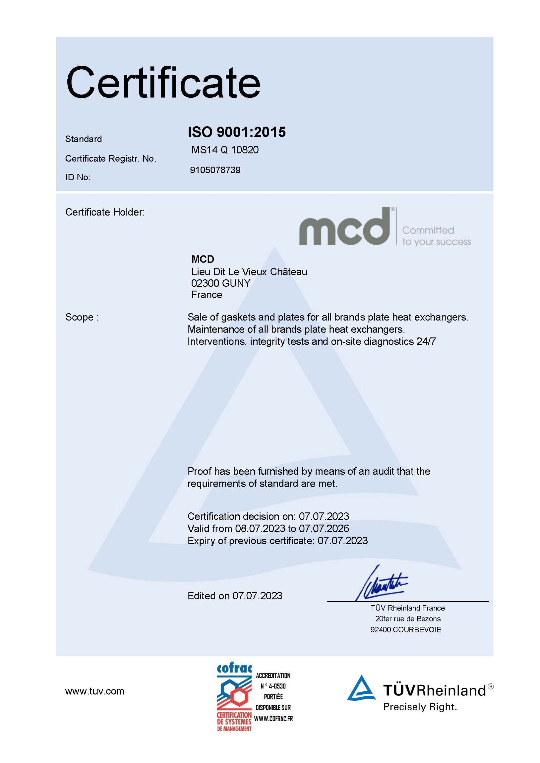 Our ISO 9001 certification has been renewed ! | Group MCD
